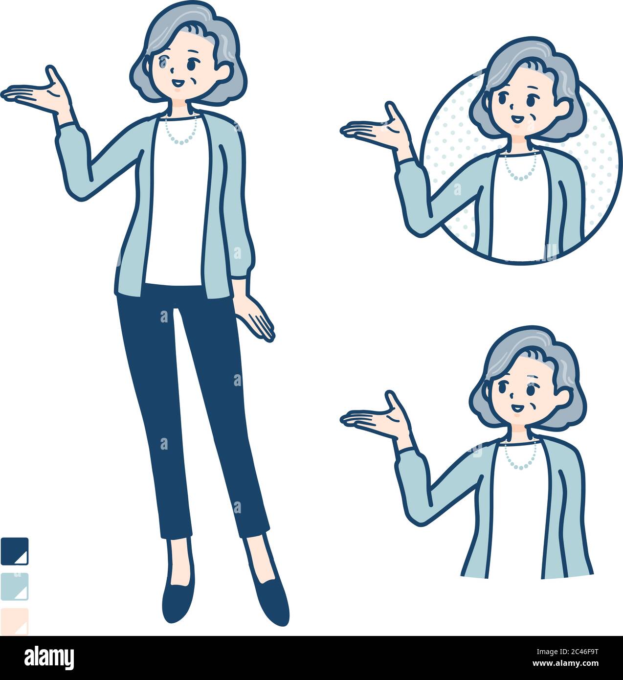 Senior woman in a suit with Explanation image. It's vector art so it's ...