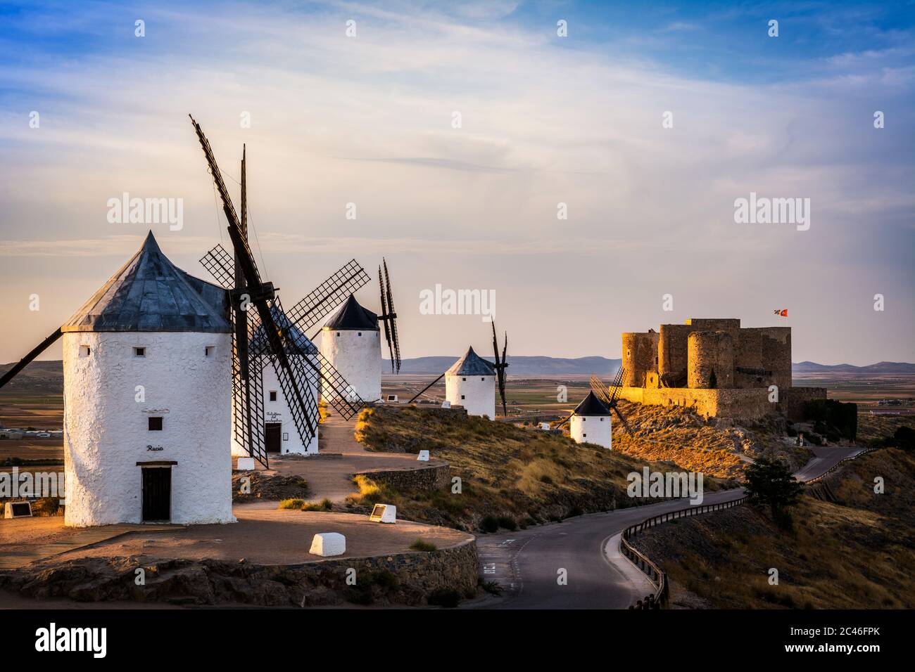 Castle and Windmills of Consuegra Stock Photo - Alamy