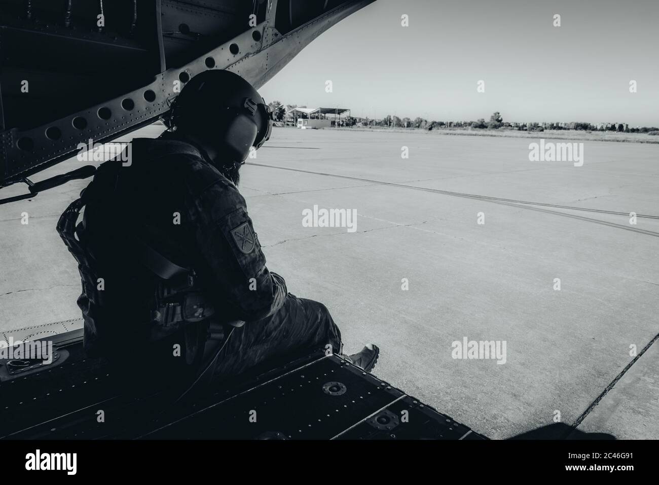 Amazing shot of an airborne forces soldier going to jump from an ...