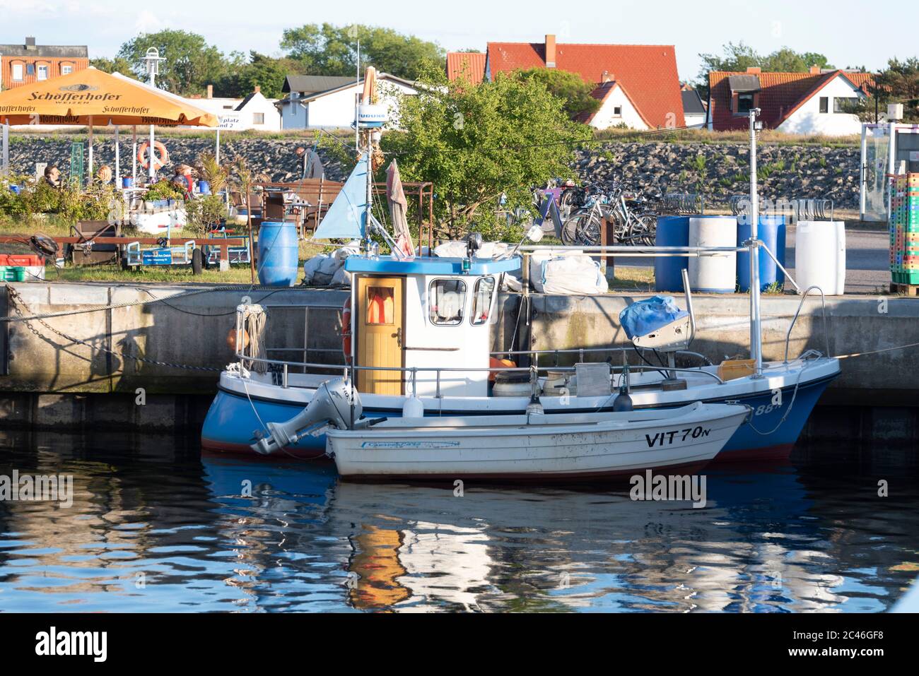 Hiddensee, Germany. 05th June, 2020. Fishing boats are in the harbour ...