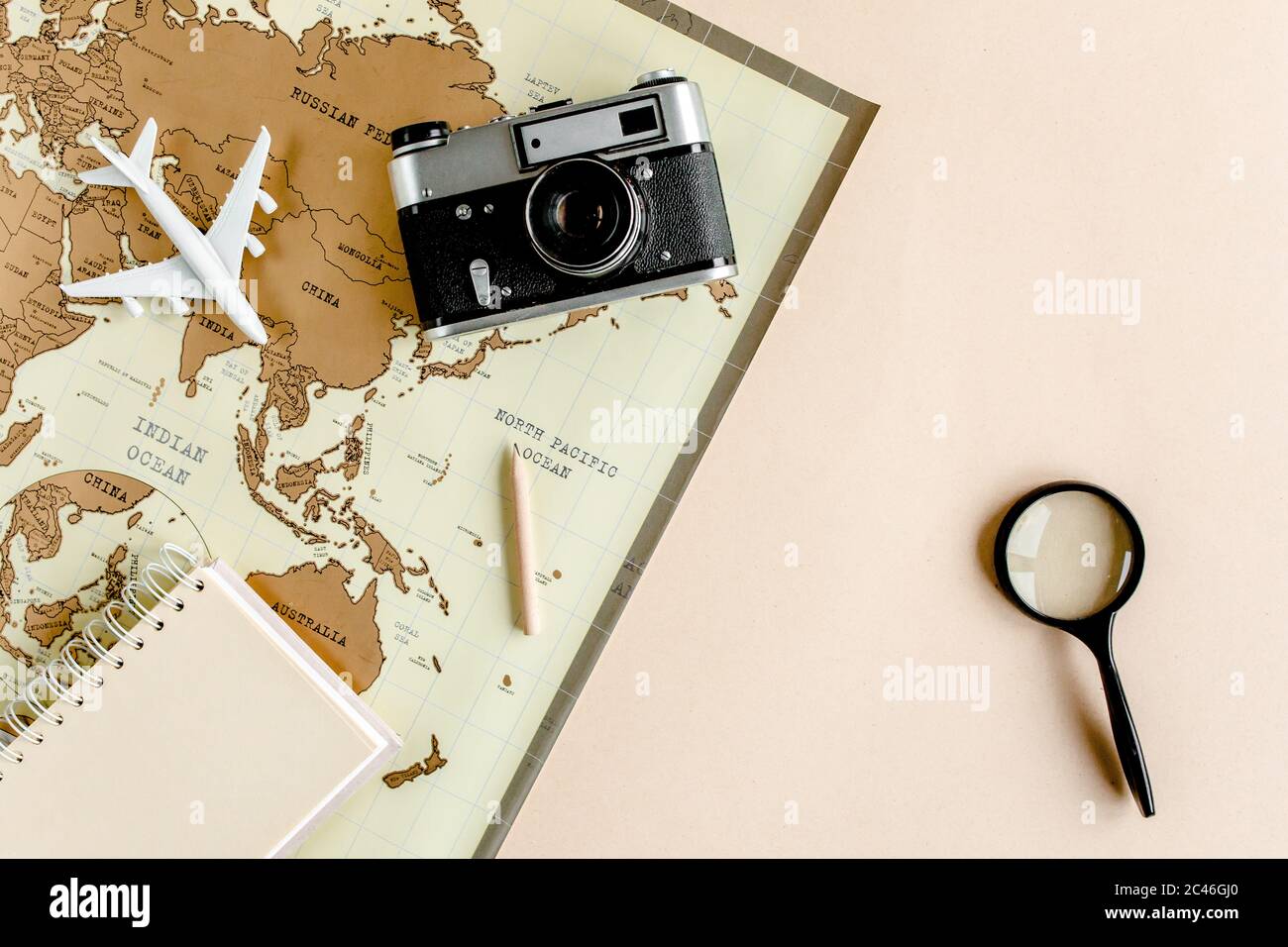 Planning vacation, travel plan, trip vacation using world map along ...