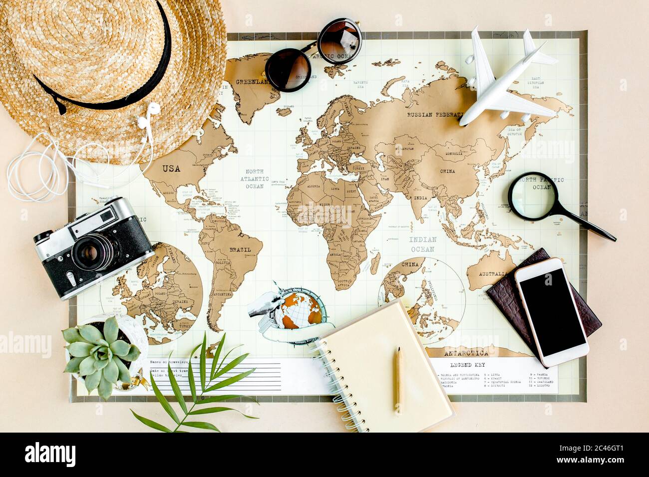 Planning vacation, travel plan, trip vacation using world map along ...