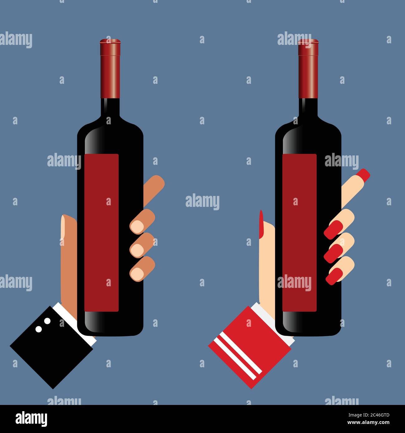 hand holds the wine bottle art vector illustration Stock Vector Image ...