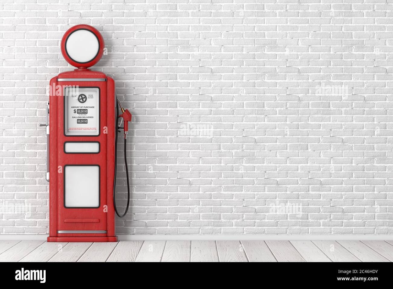 Red Retro Gas Pump in front of brick wall. 3d Rendering Stock Photo - Alamy