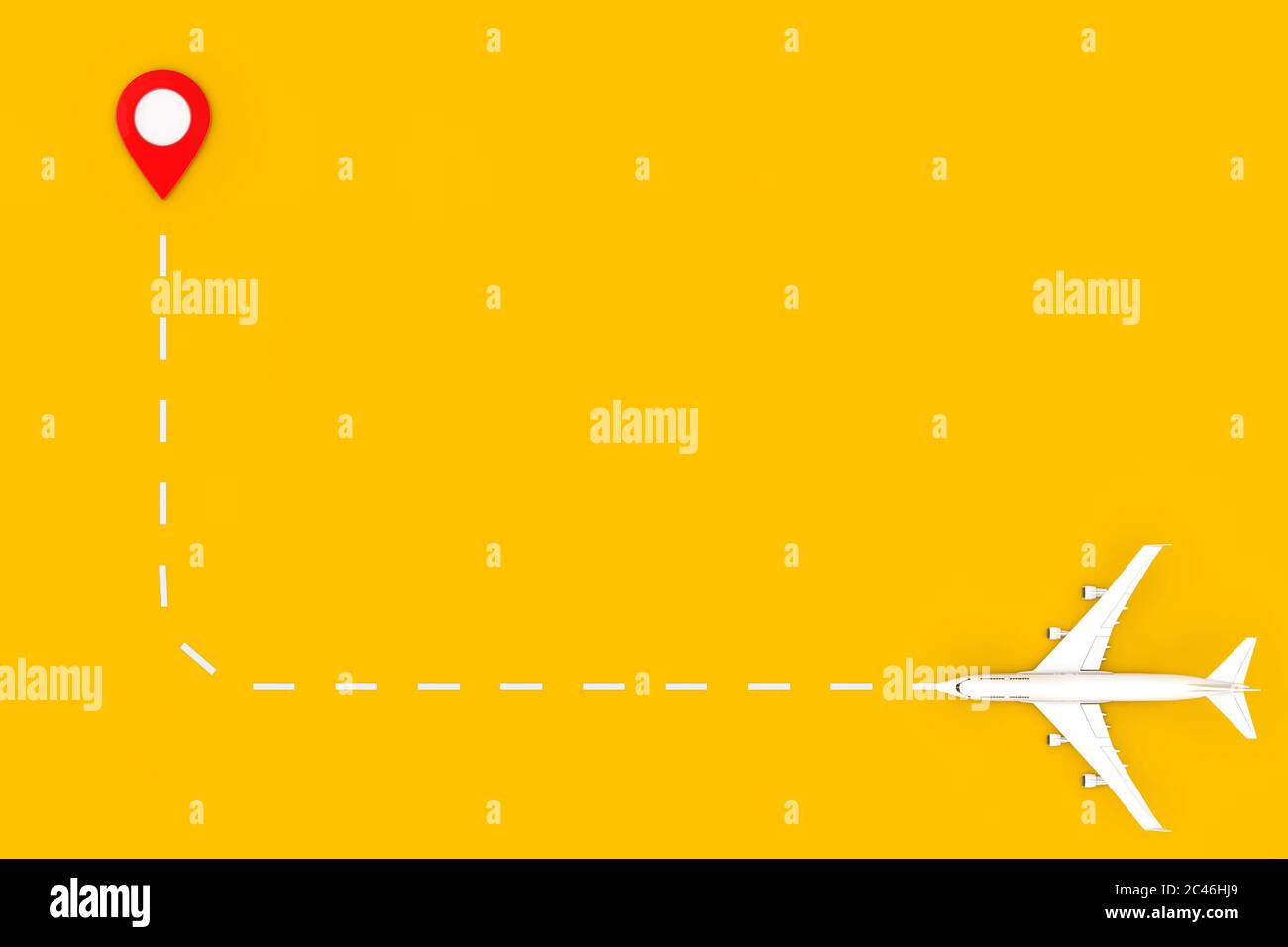 White Jet Passenger's Airplane Fly to Map Pointer Pin on a yellow ...