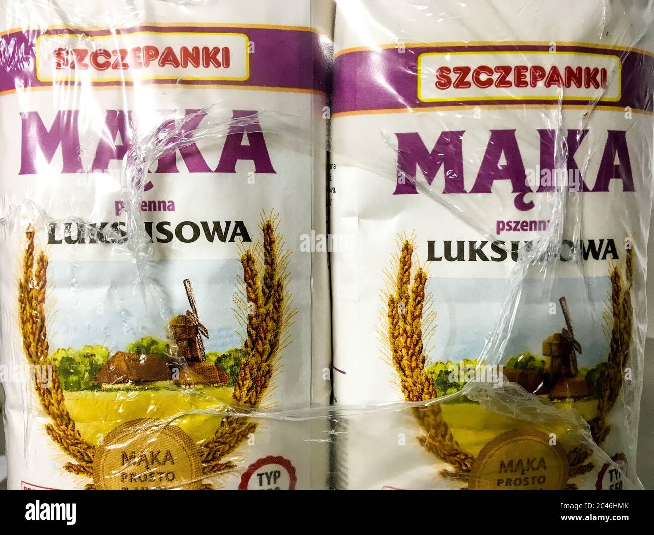 Packets of Polish T550 wheat flour Maka Stock Photo - Alamy