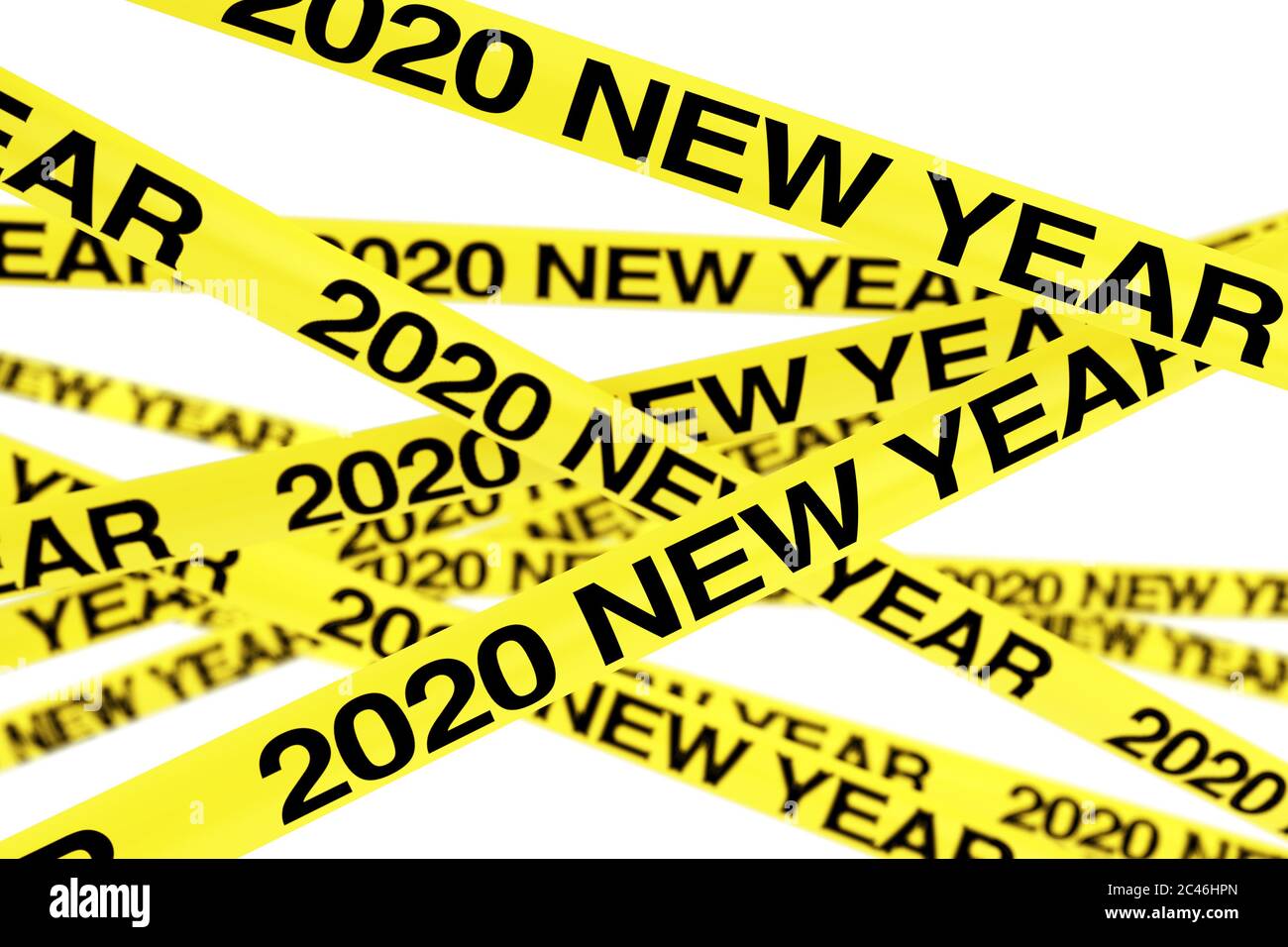 Caution Yellow Tape Strips with 2020 New Year Sign on a white ...