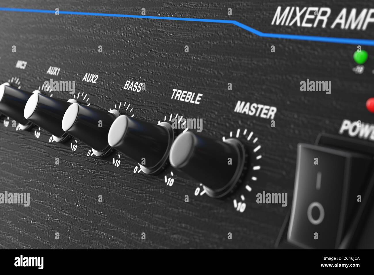 HIFI Stereo Mixer Amplifier extreme closeup. 3d Rendering Stock Photo ...