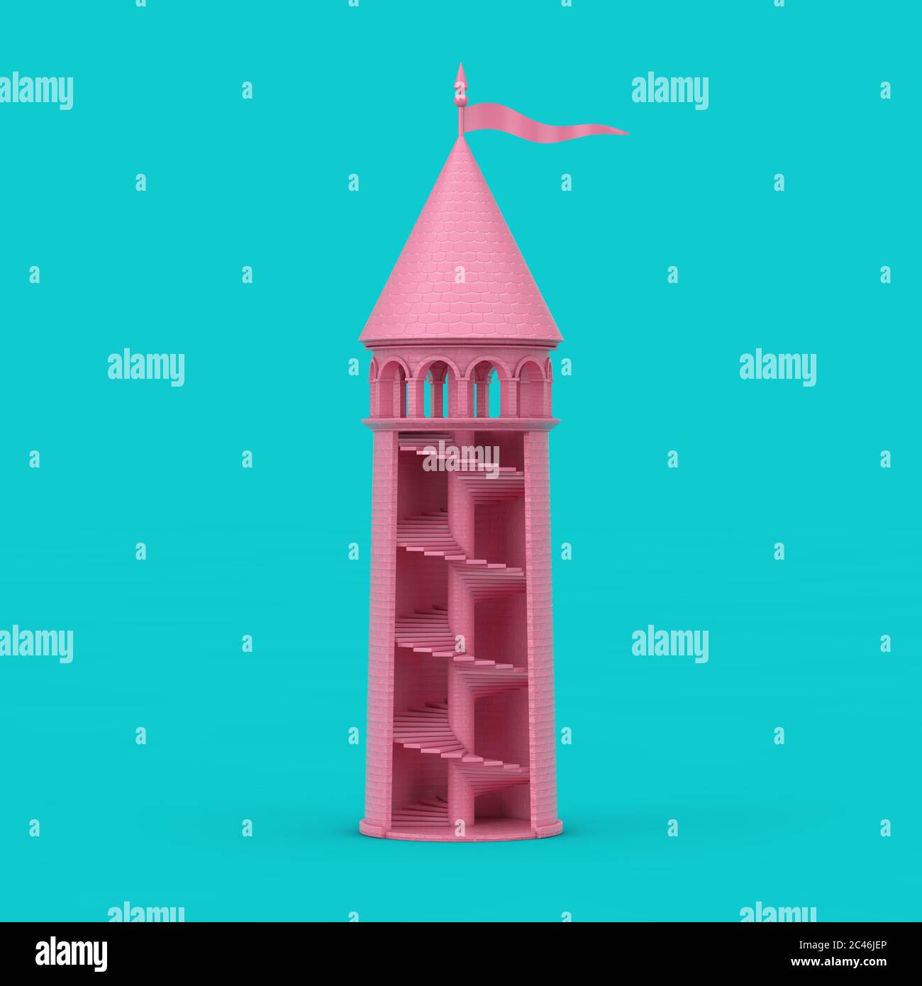 Pink Fantastic Castle Tower with Ladder Inside Duotone on a blue ...