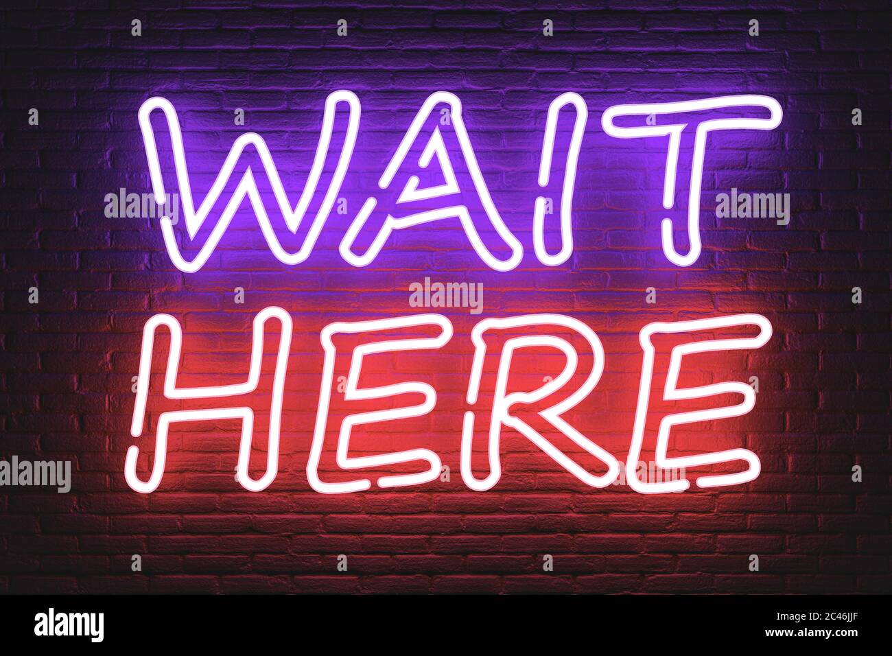 Wait Here Neon Sign extreme closeup. 3d Rendering Stock Photo - Alamy