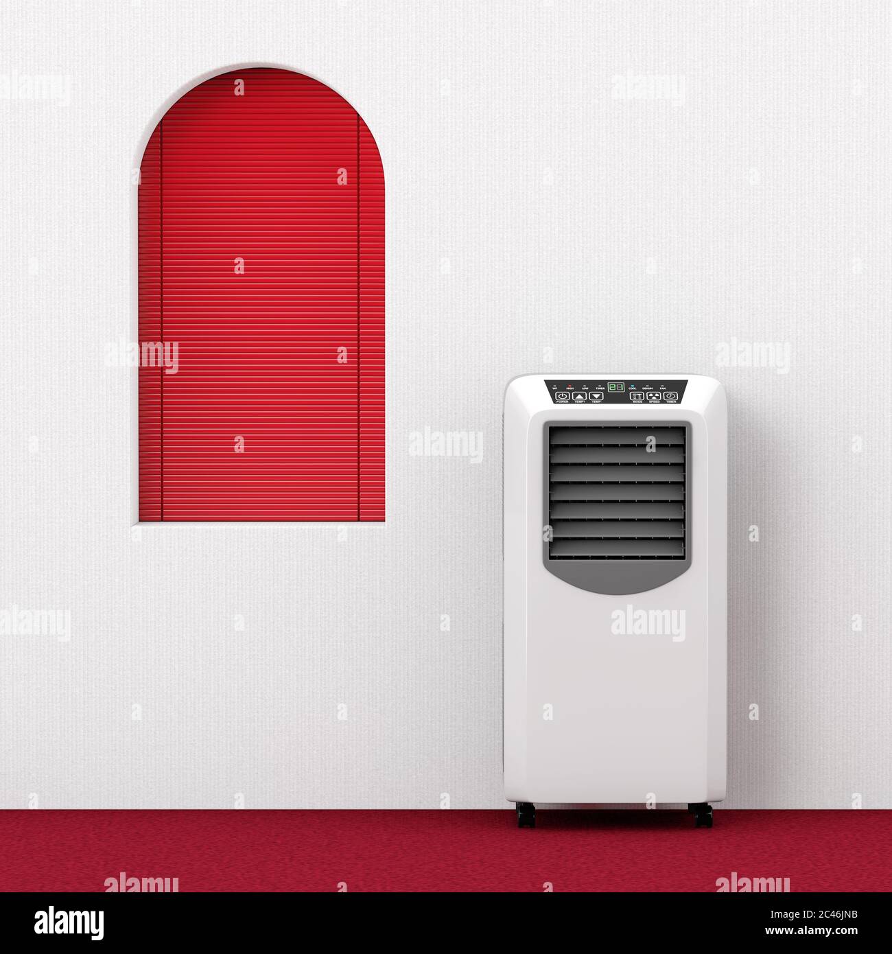 Portable Mobile Room Air Conditioner near Red Window extreme closeup ...