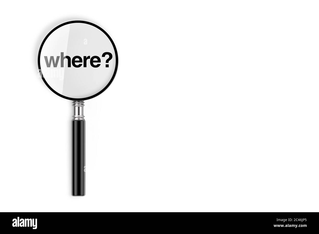 Magnifying Glass with Where Sign on a white background. 3d Rendering ...