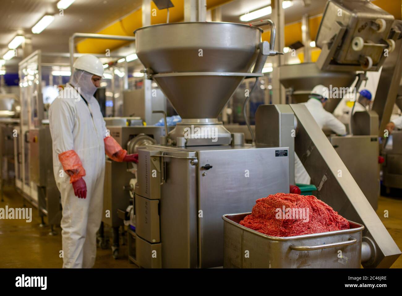 Minced beef being produced at a meat processing plant in the UK Stock ...