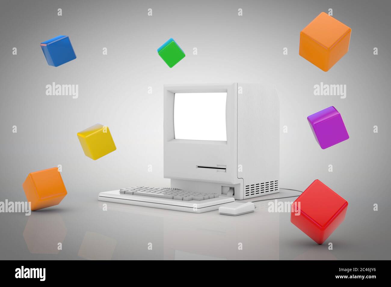 Abstract Colour Boxes Around Retro Personal Computer extreme closeup ...