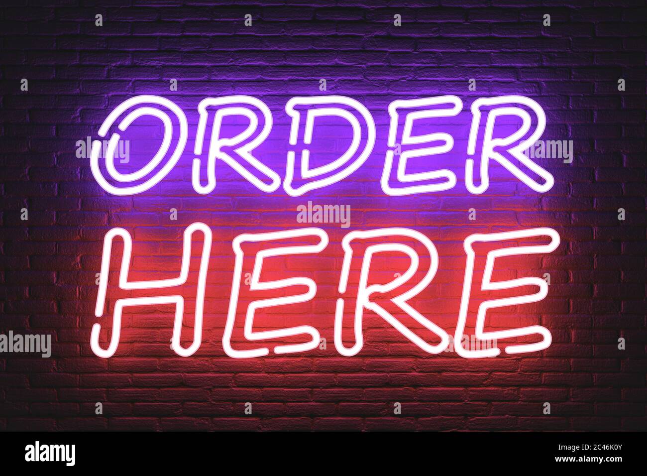 Order Here Neon Sign extreme closeup. 3d Rendering Stock Photo - Alamy