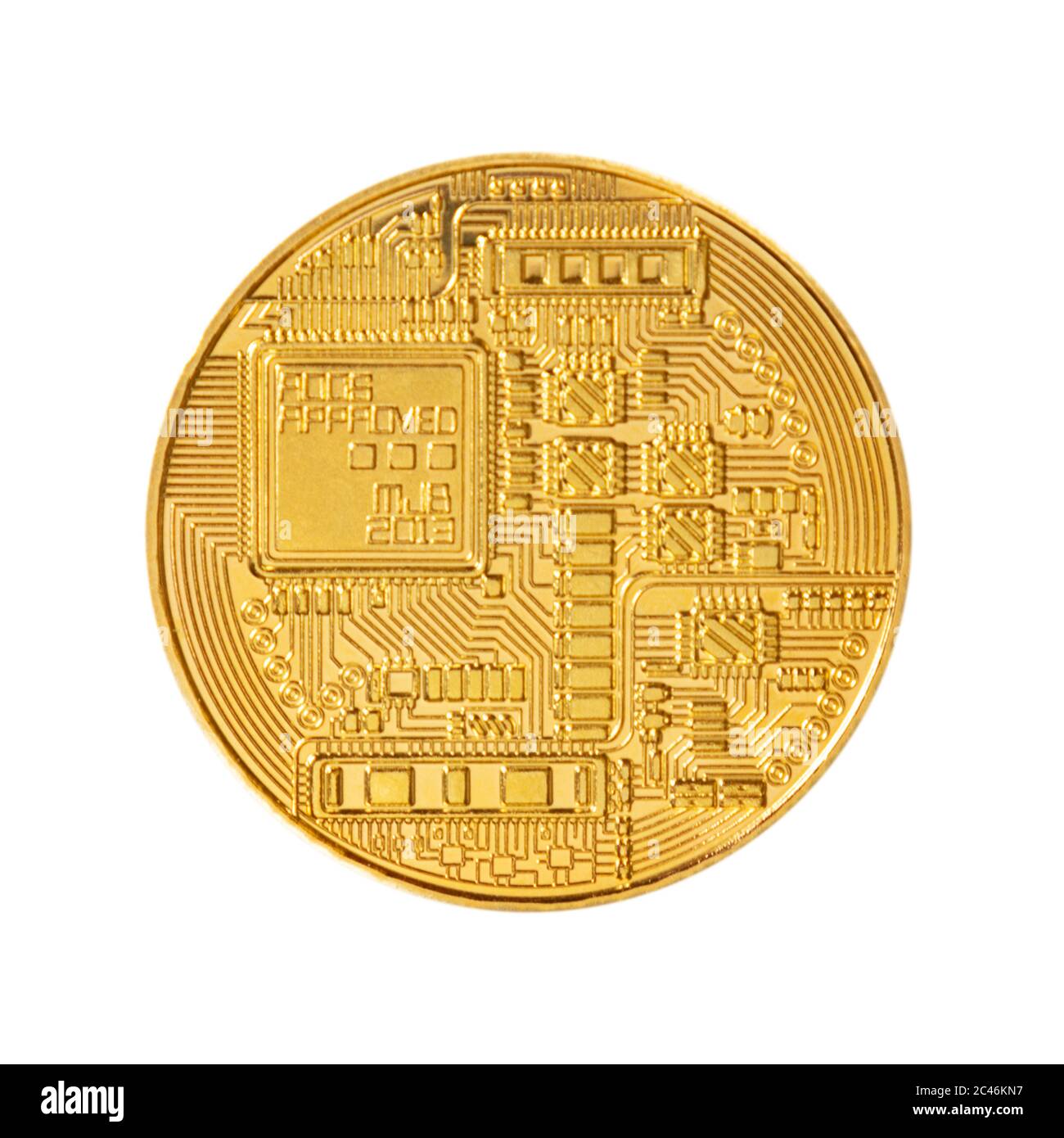 Digital and Cryptocurrency Concept. Reverse of Golden Bitcoin Coin on a ...