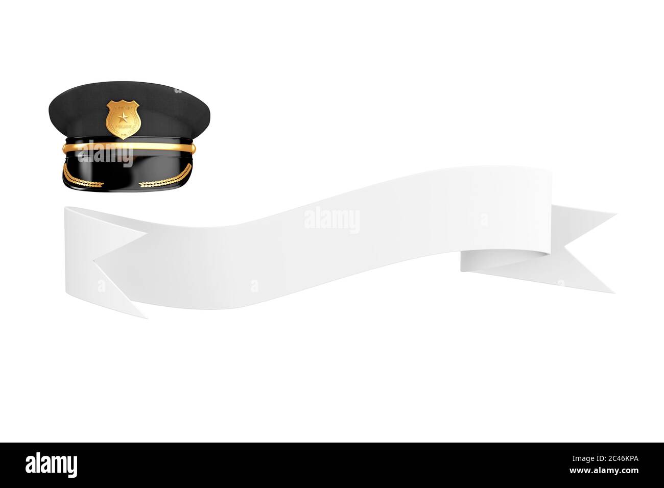 Police Officer Hat with Golden Badge over Blank Ribbon for Your Sign on ...