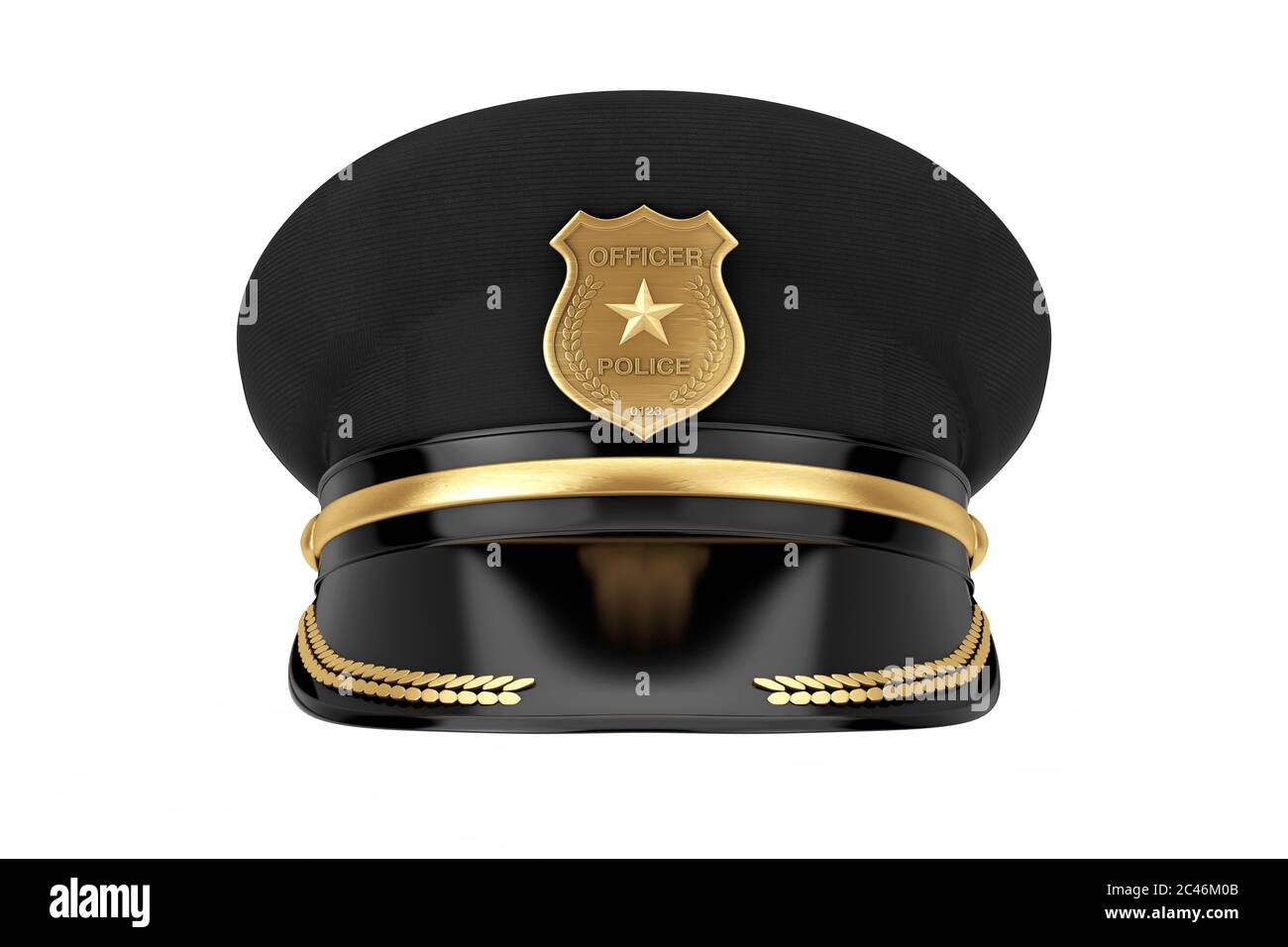 Police Officer Hat with Golden Badge on a white background. 3d ...