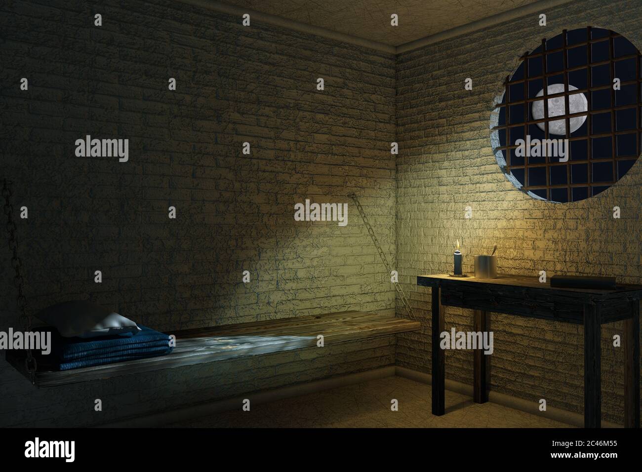 Dark Old Prison Cell Interior for One Person with Bed and Table extreme ...