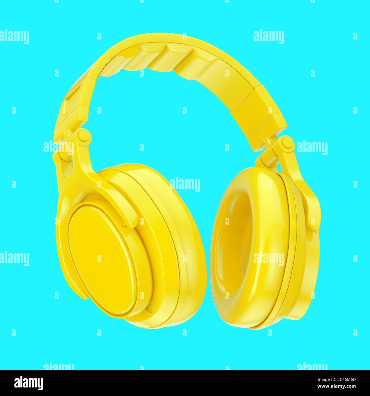 Modern Fun Teenager Yellow Headphones on a blue background. 3d ...