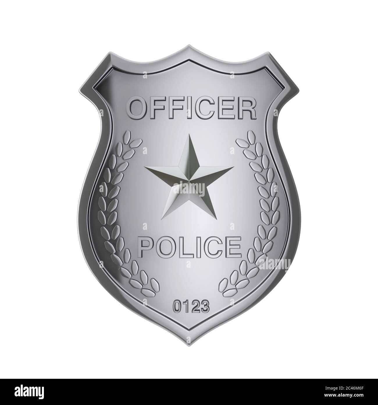 Silver Police Officer Badge on a white background. 3d Rendering Stock ...