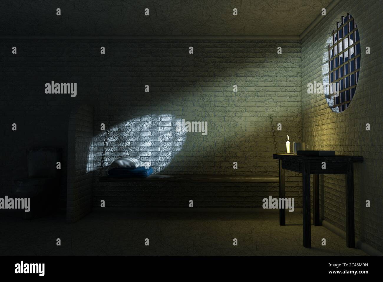 Darl Old Prison Cell Interior for One Person with Bed, Table, Toilet ...