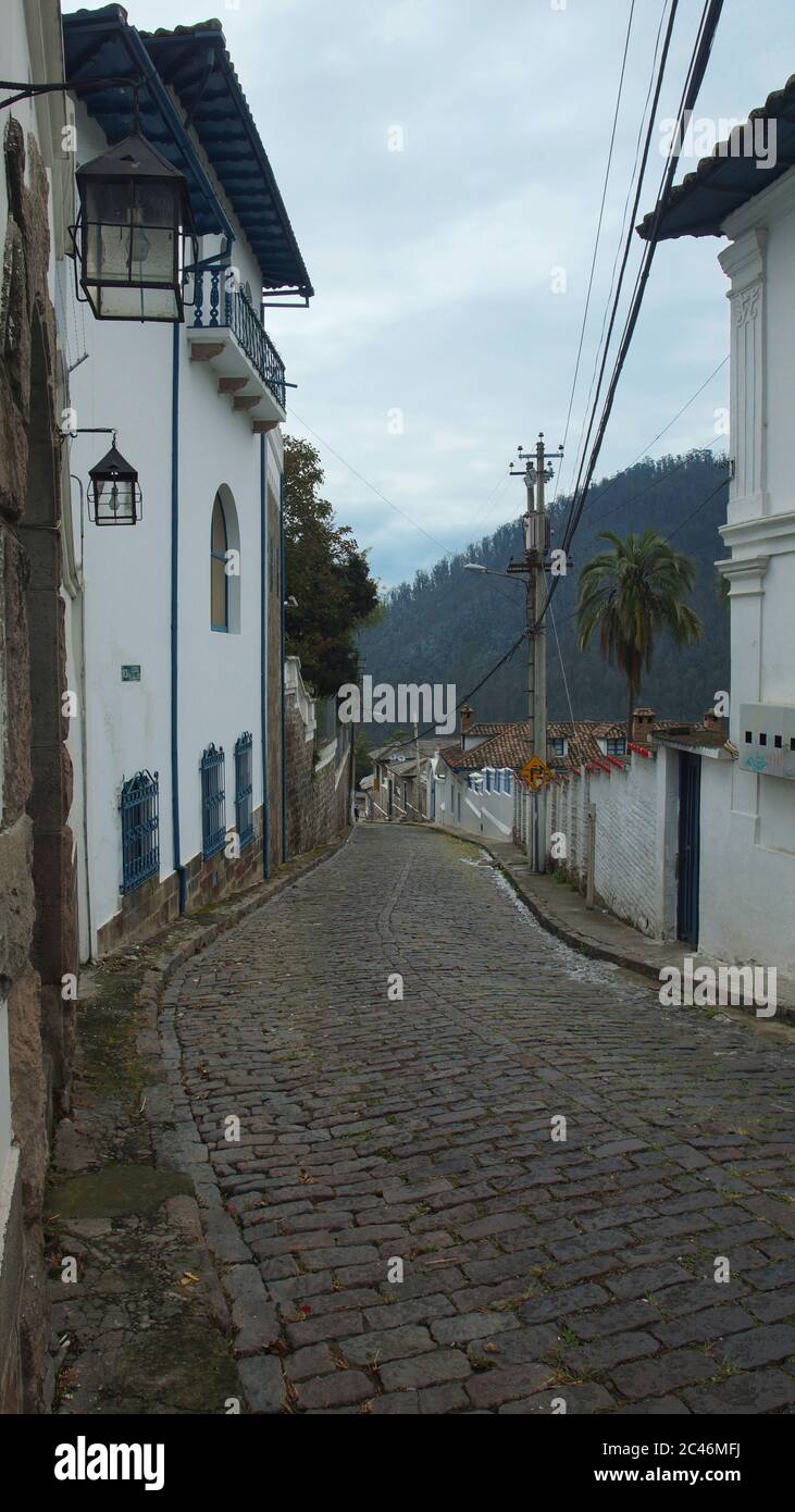 Guapulo, Pichincha / Ecuador - June 11 2016: Old cobbled street in the ...