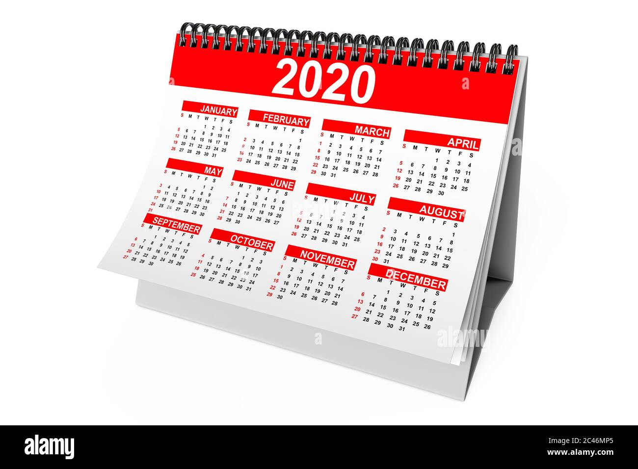 2020 Year Desktop Calendar on a white background. 3d Rendering Stock ...