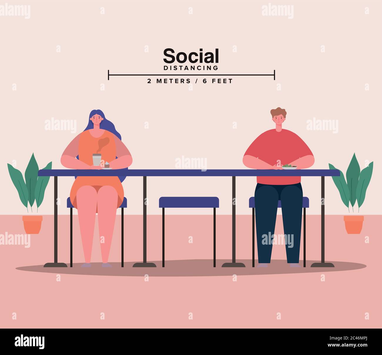Social distancing between woman and man on table design of Covid 19 ...