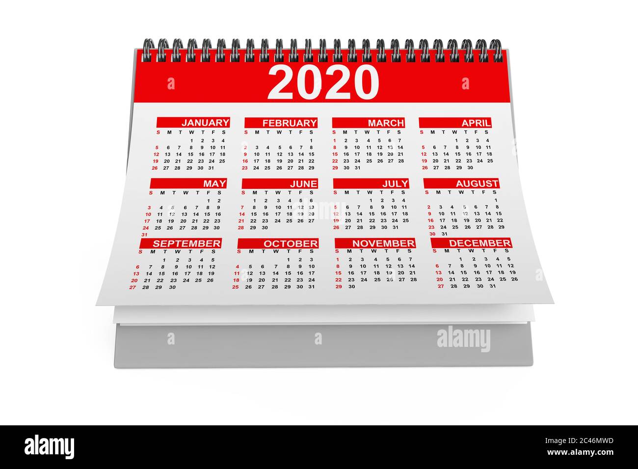 2020 Year Desktop Calendar on a white background. 3d Rendering Stock ...