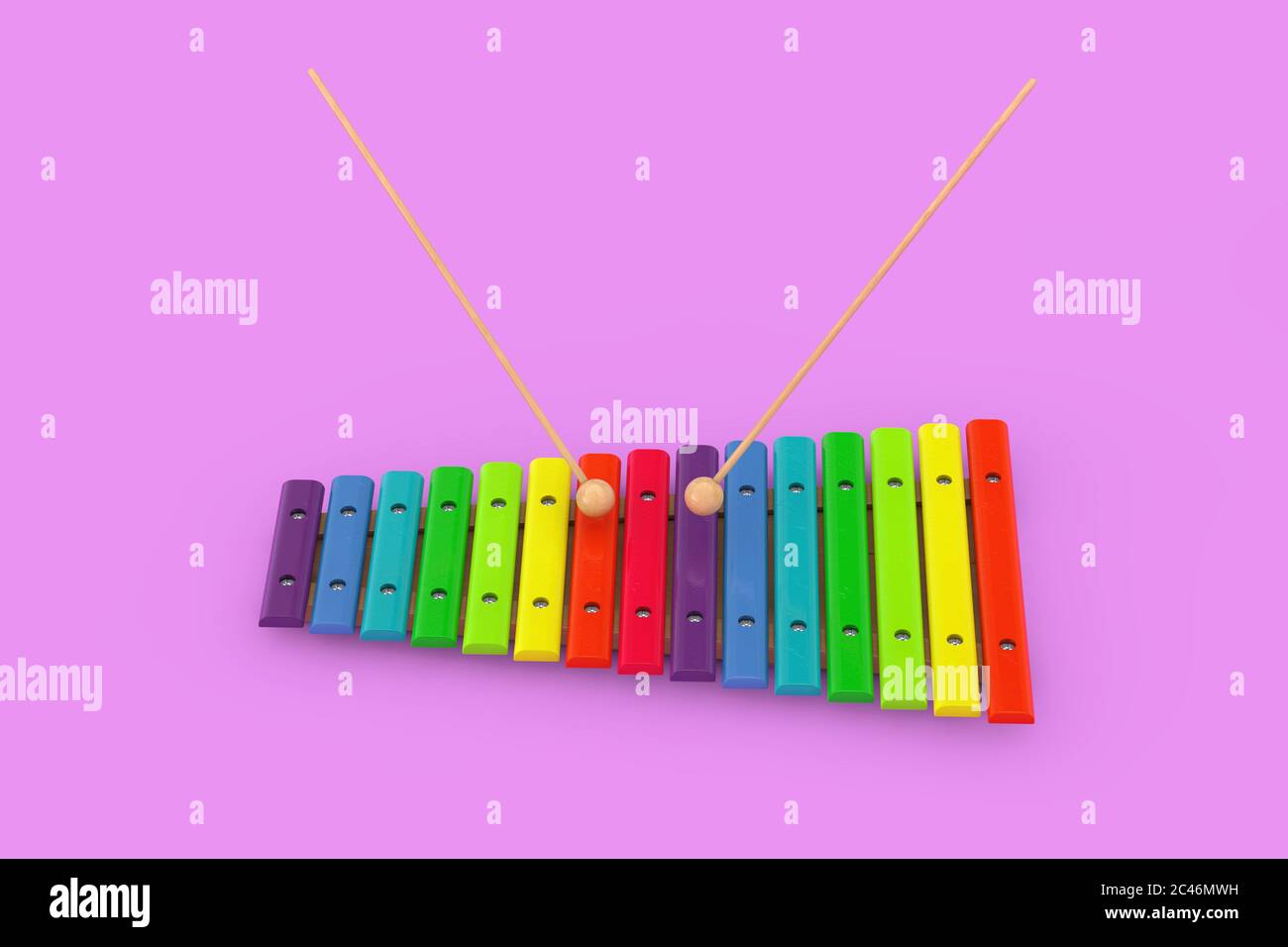 Colorful Wooden Xylophone with Mallets on a purple background. 3d ...