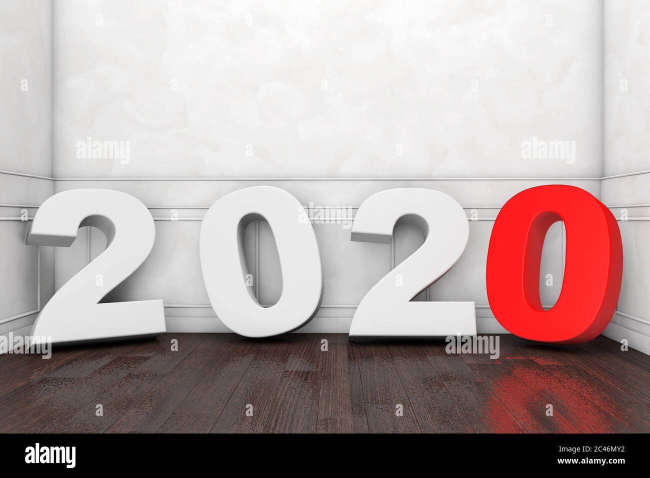 2020 New Year Sign in Empty Room extreme closeup. 3d Rendering Stock ...