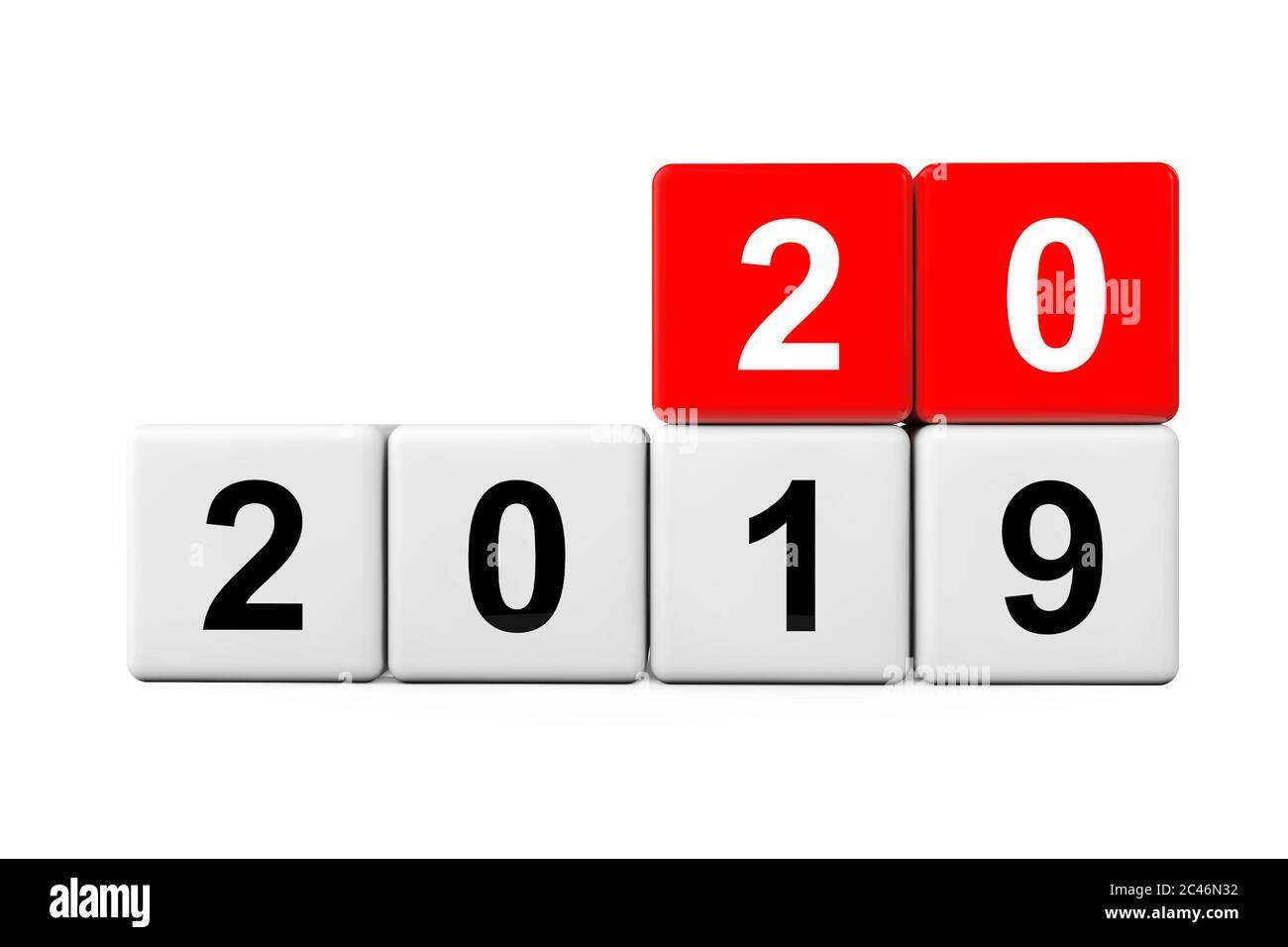 Blocks with the transition from year 2019 to 2020 on a white background ...
