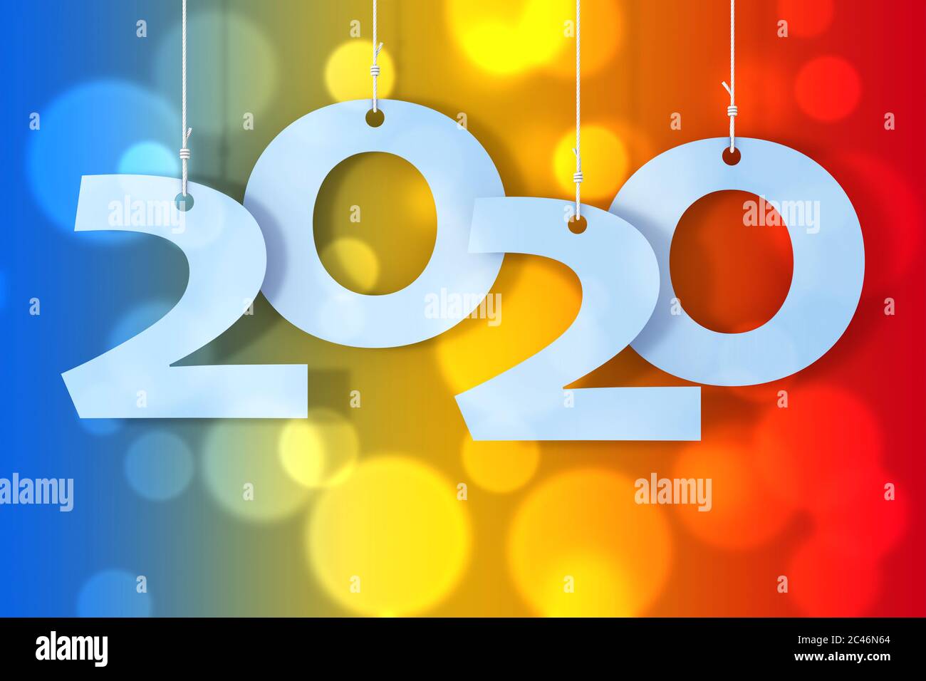 Hanging on Ropes New 2020 Year Sign on a coloured background. 3d ...