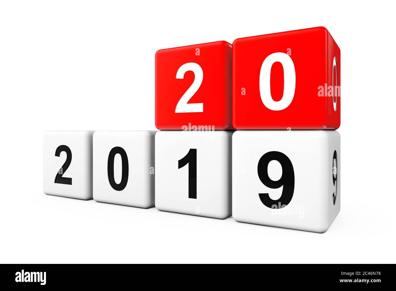 Blocks with the transition from year 2019 to 2020 on a white background ...