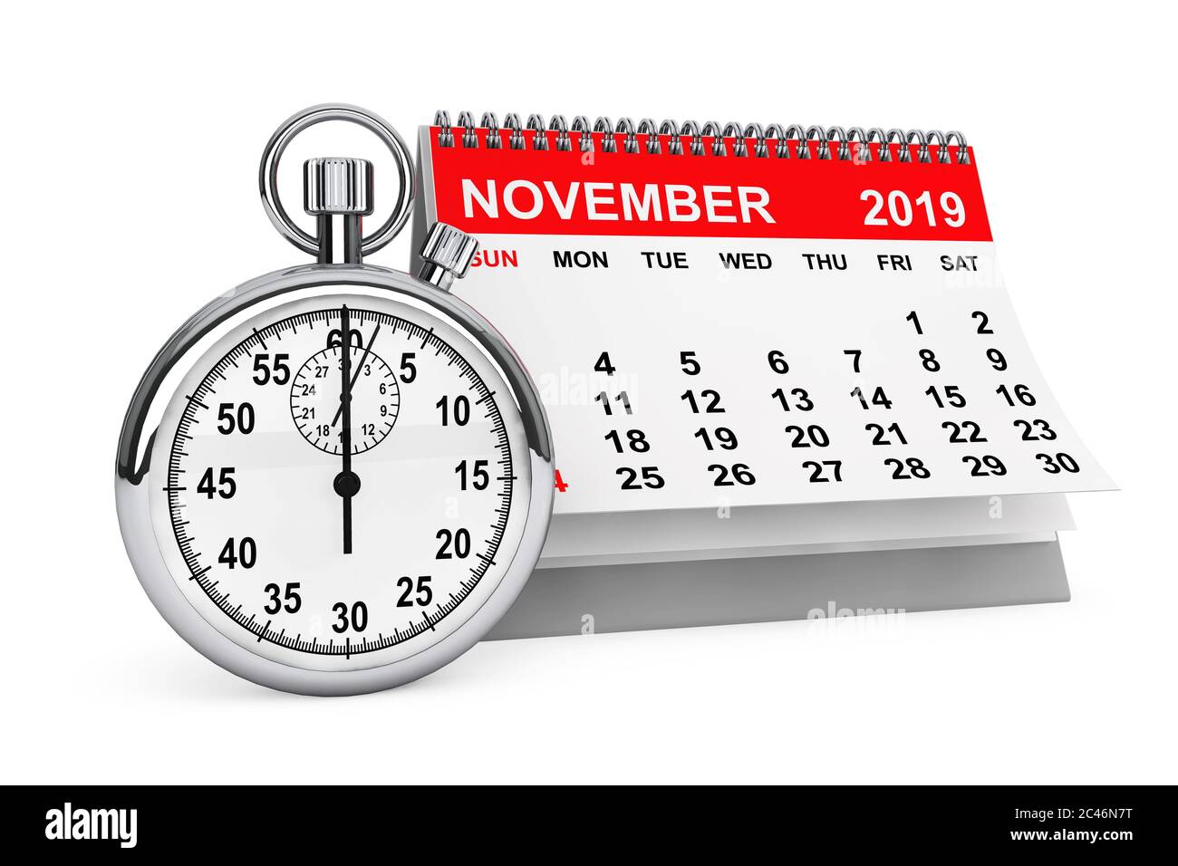 2019 Year November Calendar with Stopwatch on a white background. 3d ...