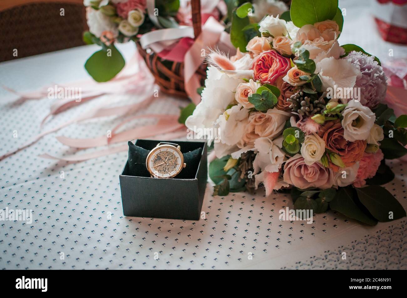 Wristclock in the black box lying on the table Stock Photo - Alamy