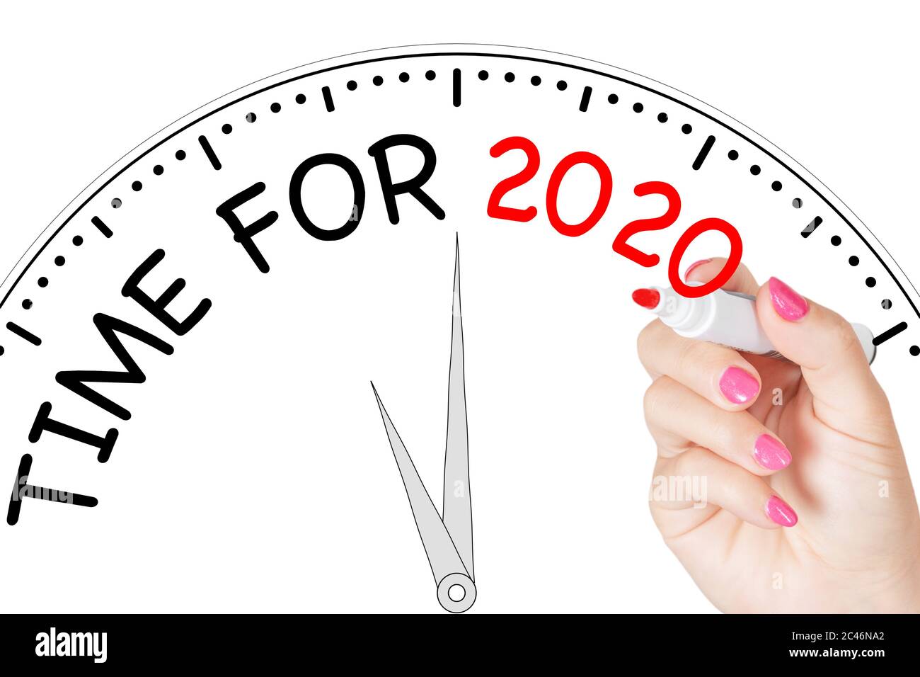 Woman Hand Writing Time For 2020 Message with Red Marker on Transparent ...