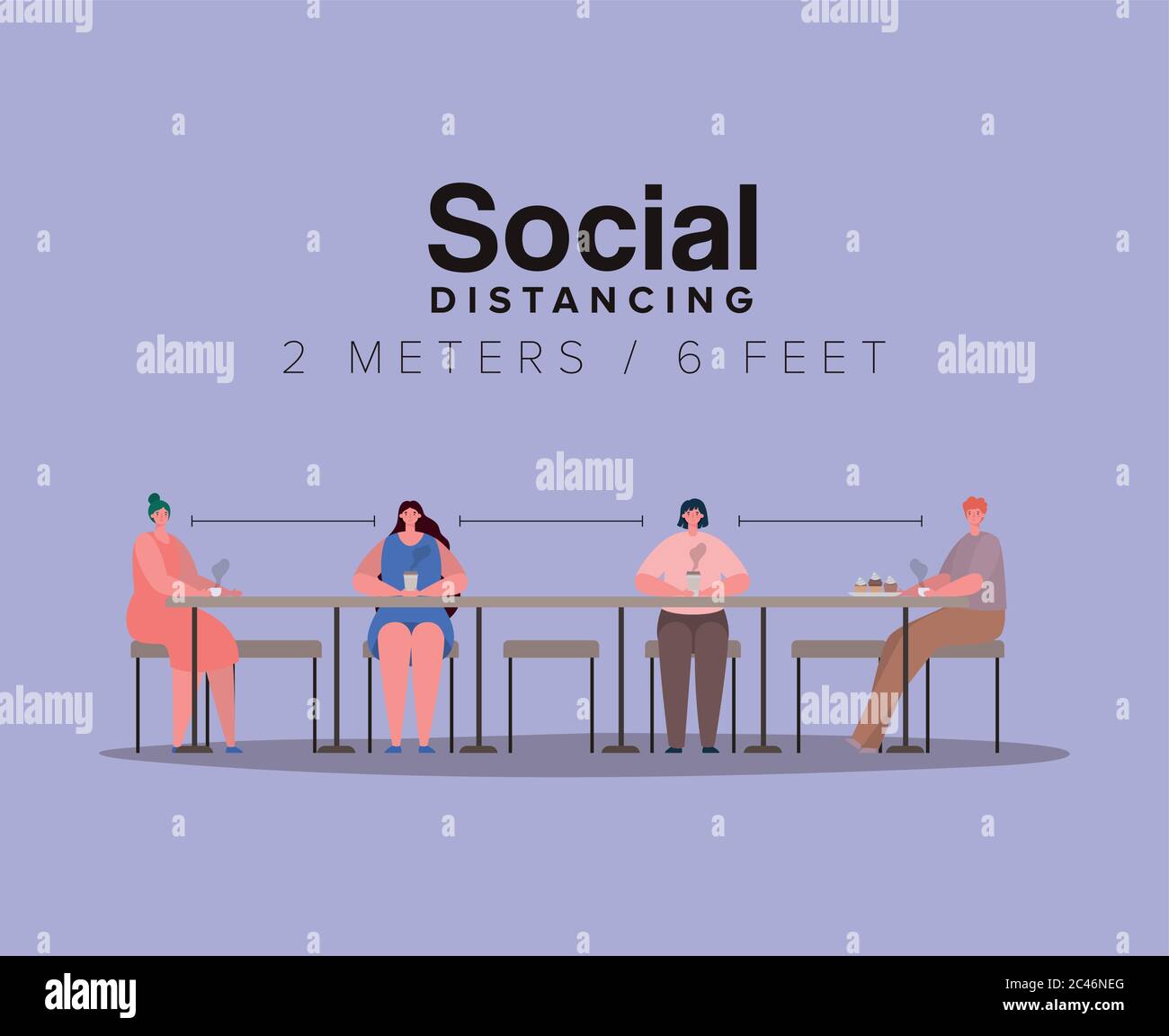 Social distancing between boy and girls cartoons at table design of ...