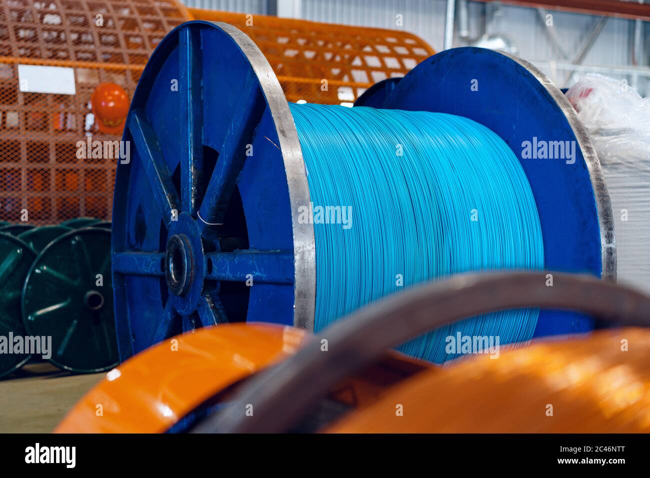 Production of copper wire, cable in reels at factory. Cable factory ...