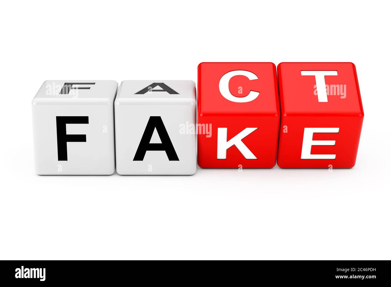 Cube Blocks with the Transition from Fake to Fact Word on a white ...
