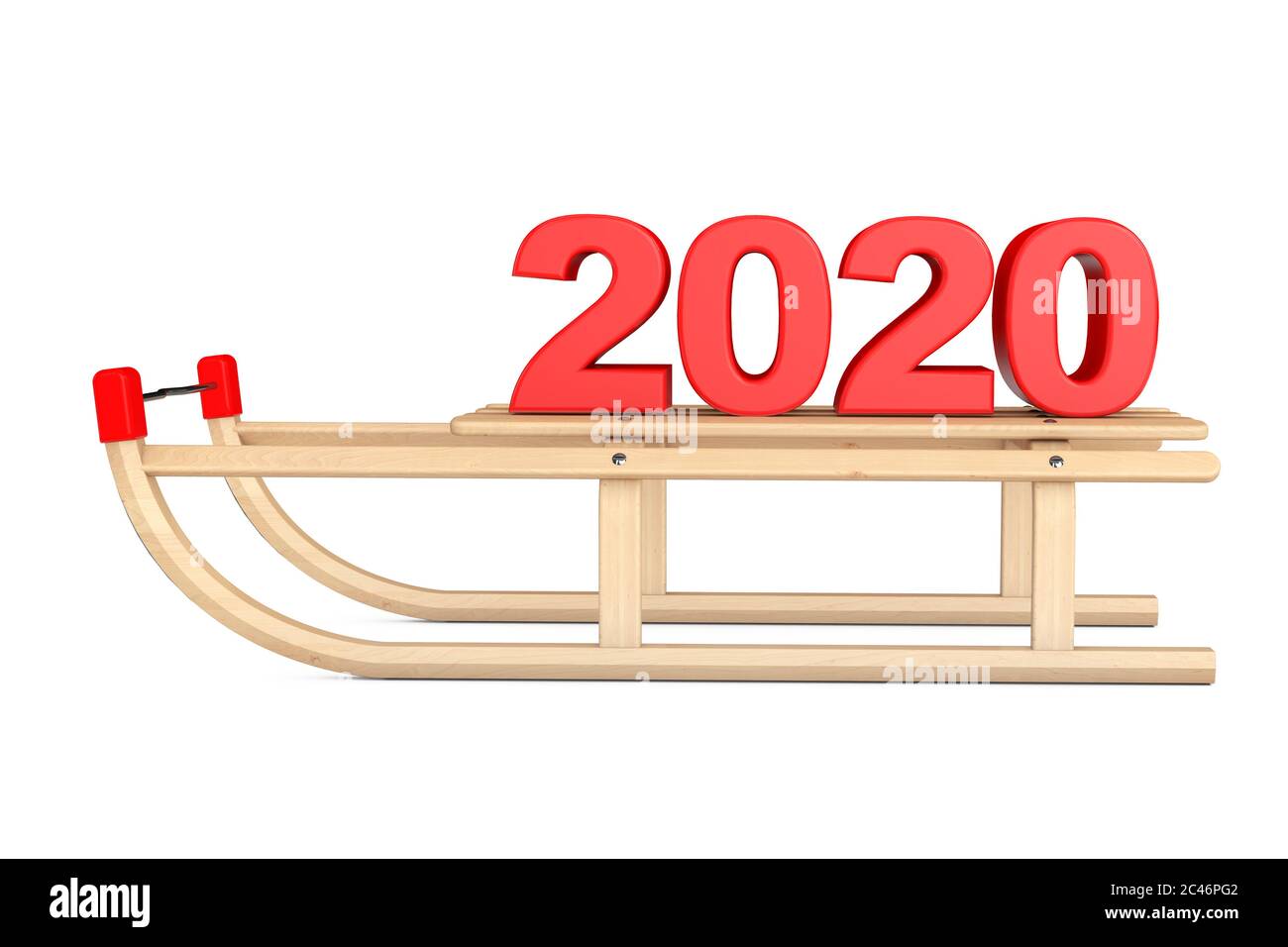 Classic Wooden Sled with 2020 New Year Sign on a white background. 3d ...