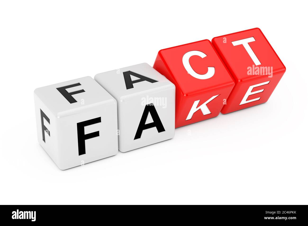 Cube Blocks with the Transition from Fake to Fact Word on a white ...