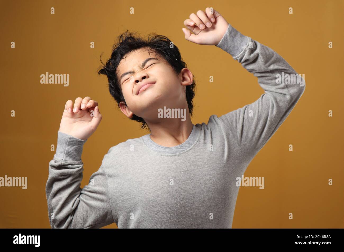 Young Asian boy sleepy and yawning, tired exhausted gesture not enough ...