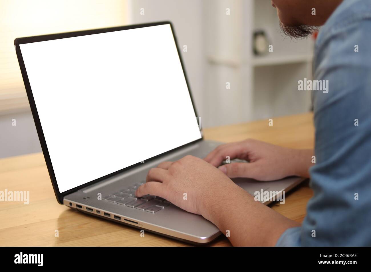 Close up image of laptop mock up, pc computer monitor with white screen ...