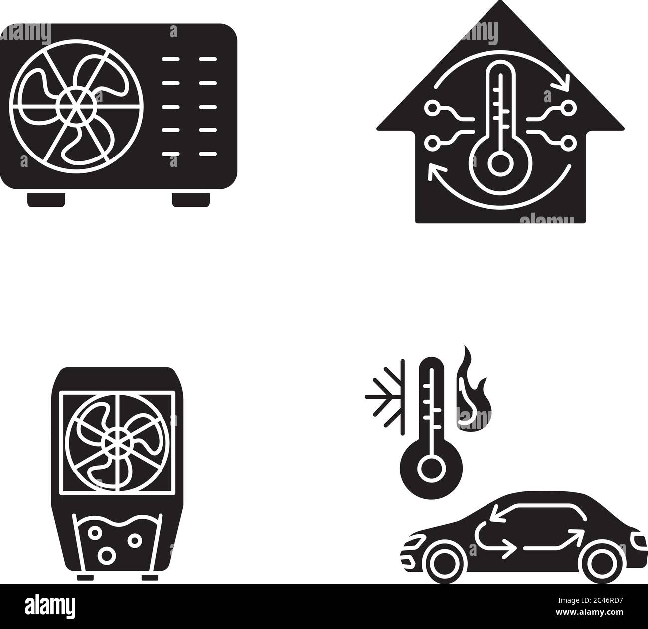 Climate control black glyph icons set on white space Stock Vector Image ...