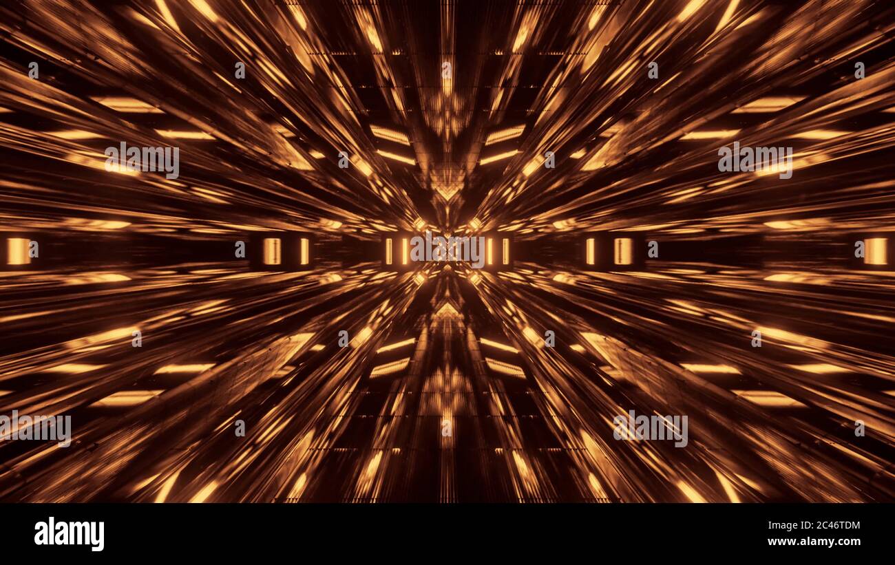 3D illustration of yellow futuristic sci-fi techno lights- cool ...