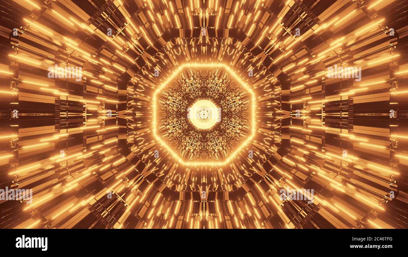 3D illustration of yellow futuristic sci-fi techno lights- cool ...