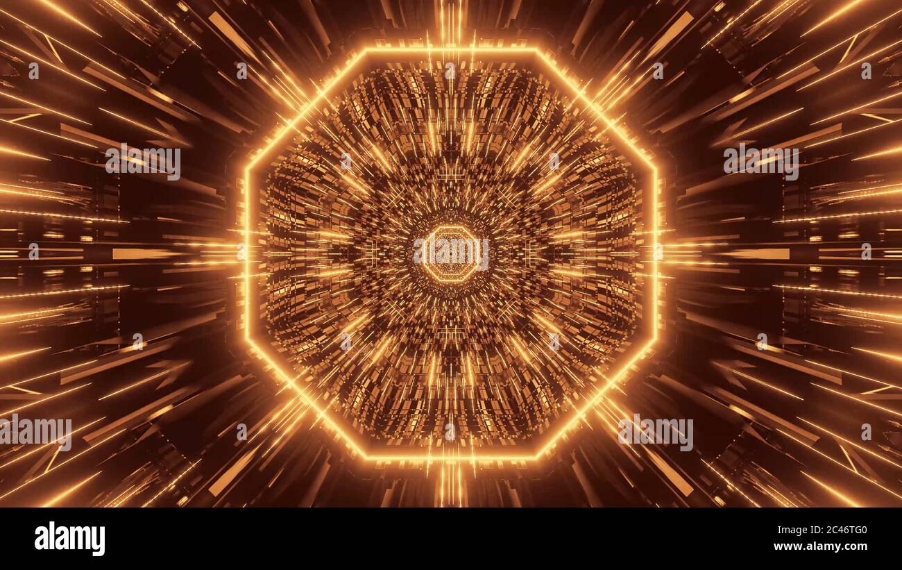 3D illustration of yellow futuristic sci-fi techno lights- cool ...