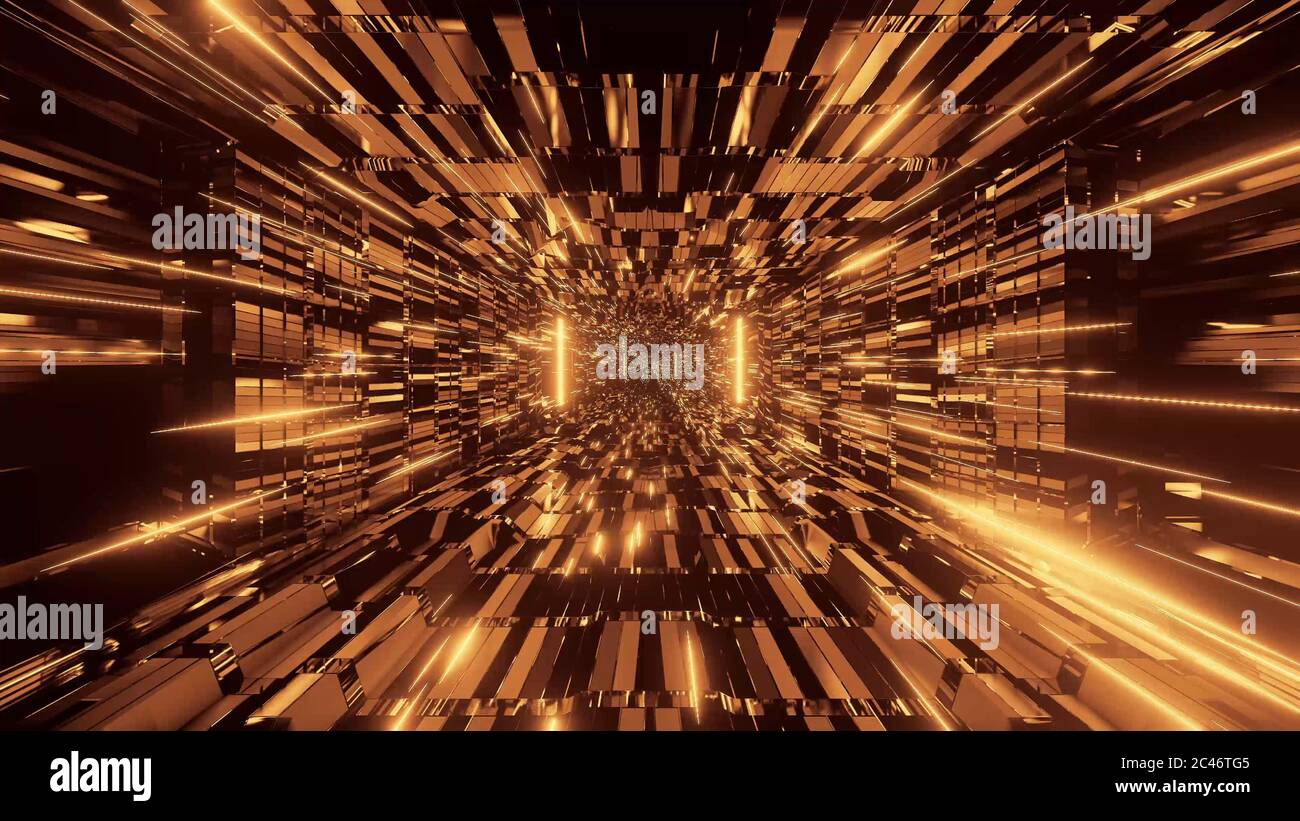 3D illustration of yellow futuristic sci-fi techno lights- cool ...